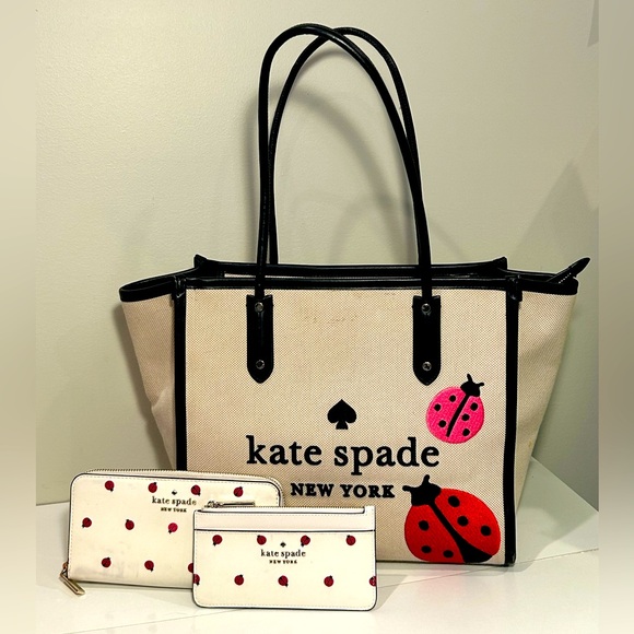 kate spade | Bags | Authentic Kate Spade Ladybug Canvas Tote Matching ...